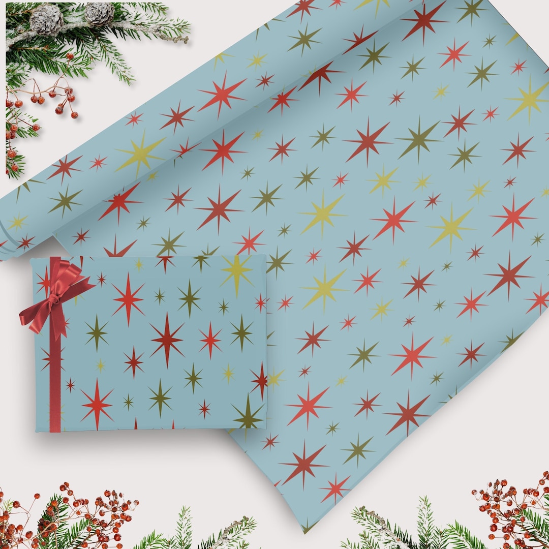 Retro Christmas Wrapping Paper Retro Stars 1950s Christmas - Etsy