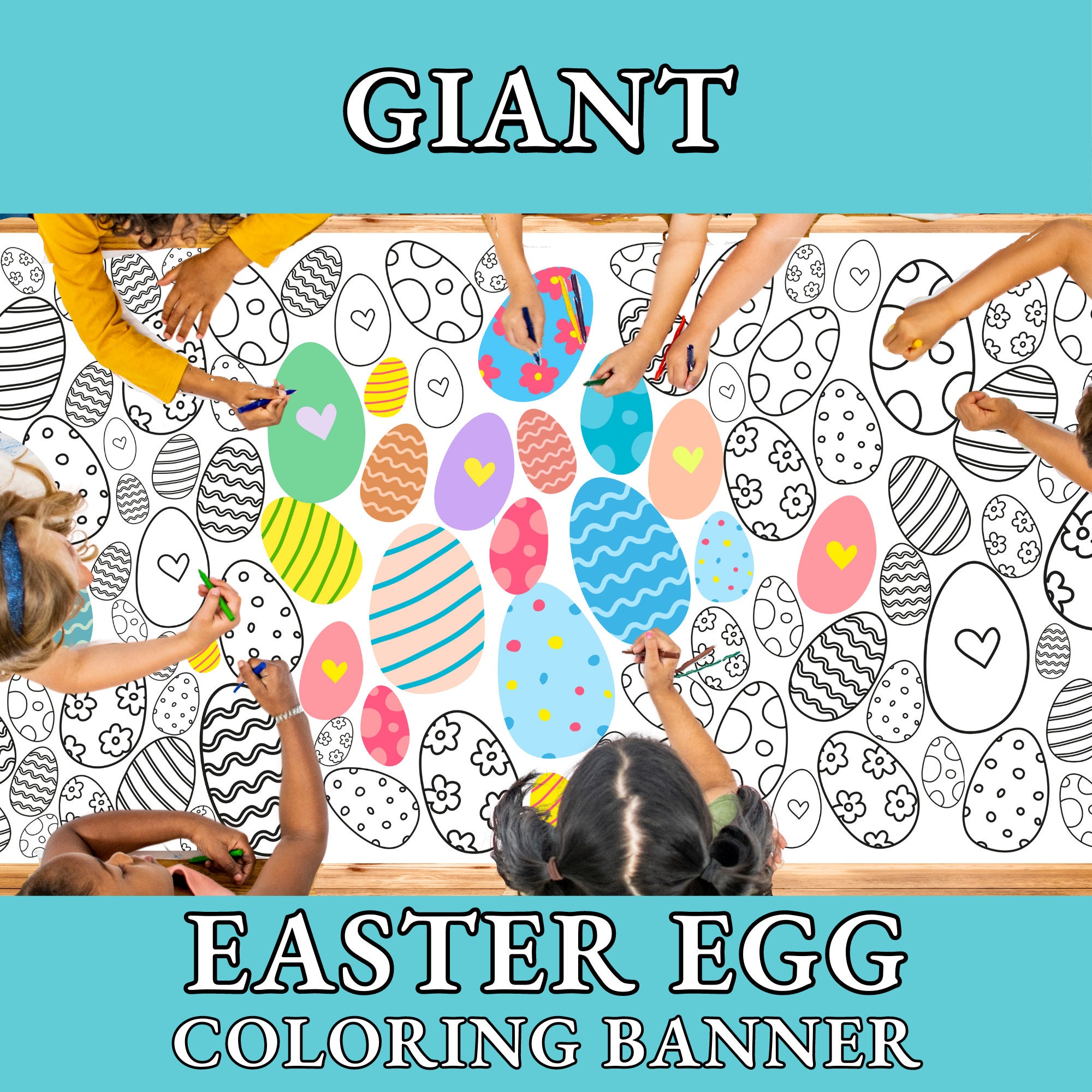 GIANT Coloring Banner Easter Party Easter Egg Hunt Doodles Table Cover ...