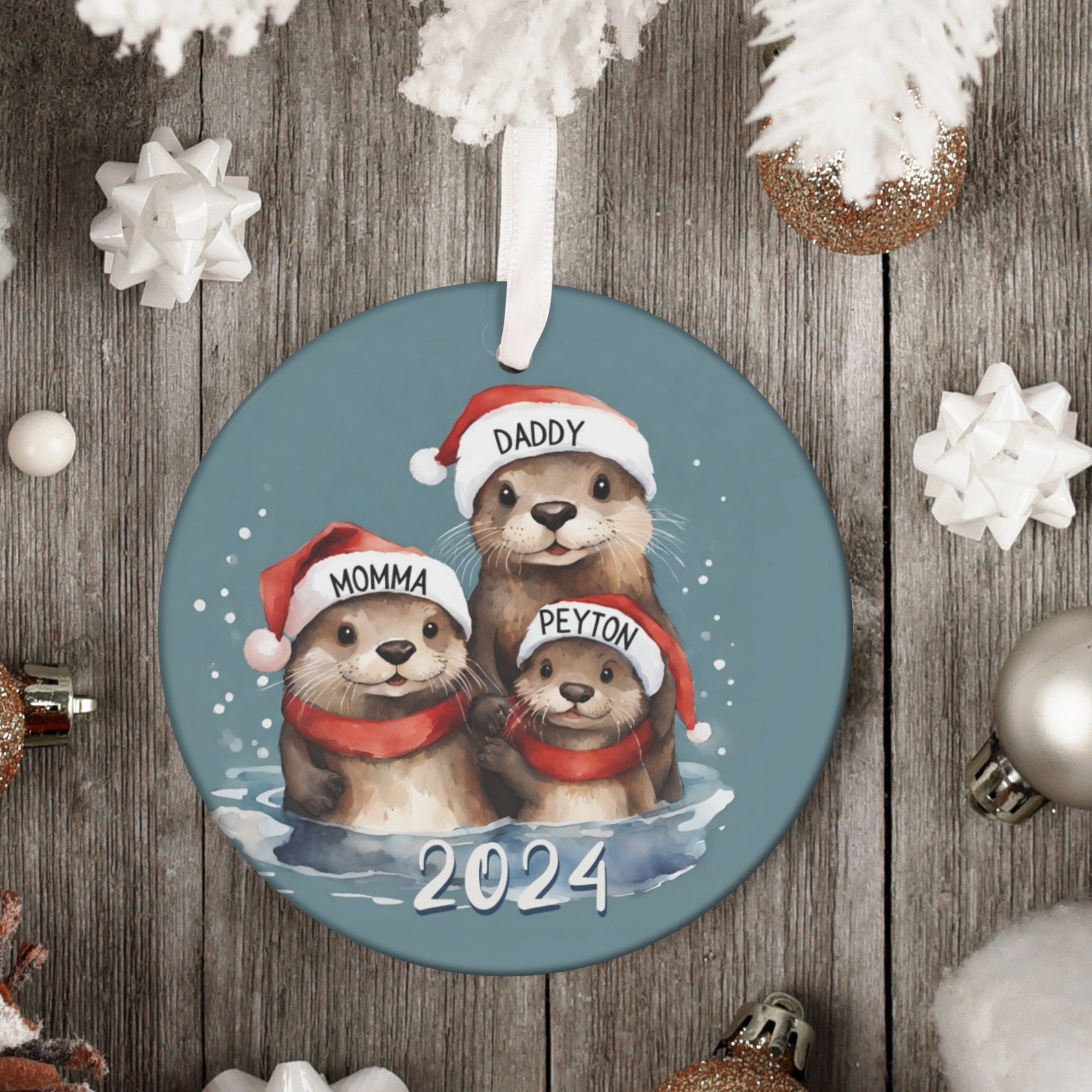 Otter Ornament Custom Couple Otter Christmas Ornament Family of 4 ...
