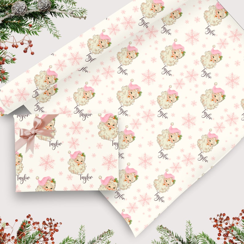 Personalized Christmas Wrapping Paper Pink Christmas Custom Wrapping ...