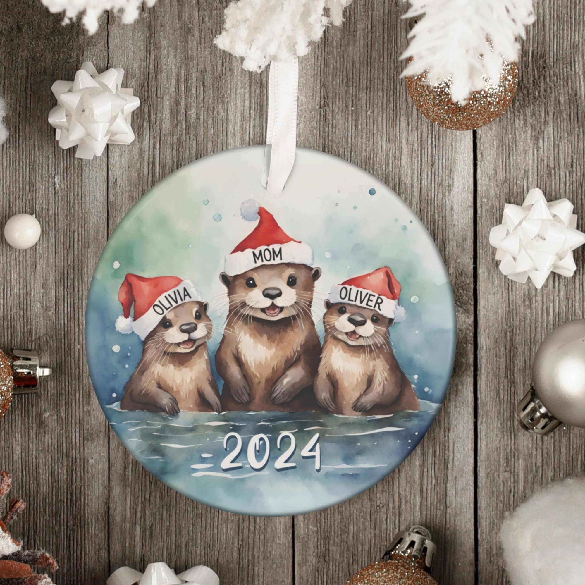 Otter Ornament Custom Couple Otter Christmas Ornament Family of 4 ...