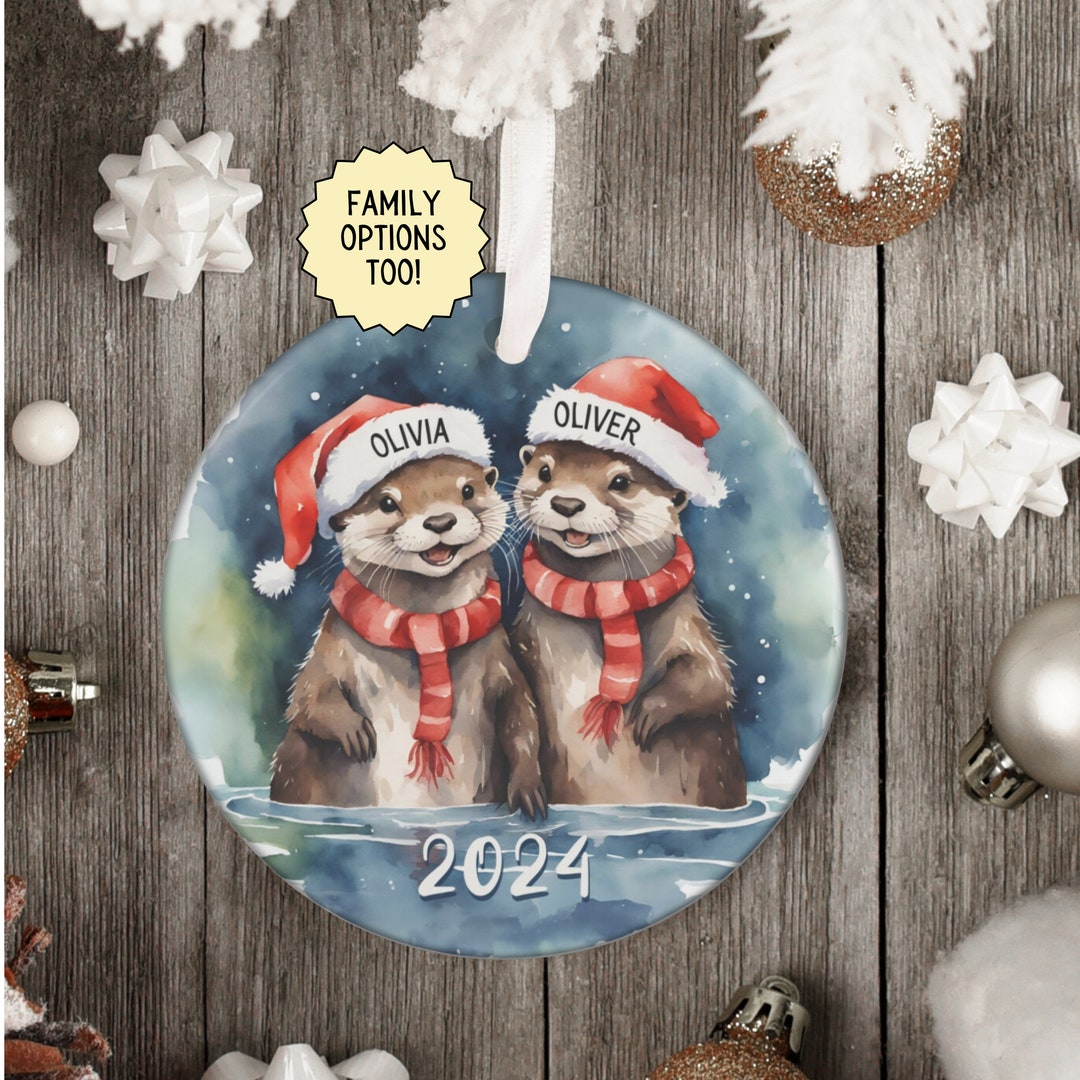 Otter Ornament Custom Couple Otter Christmas Ornament Family of 4 ...