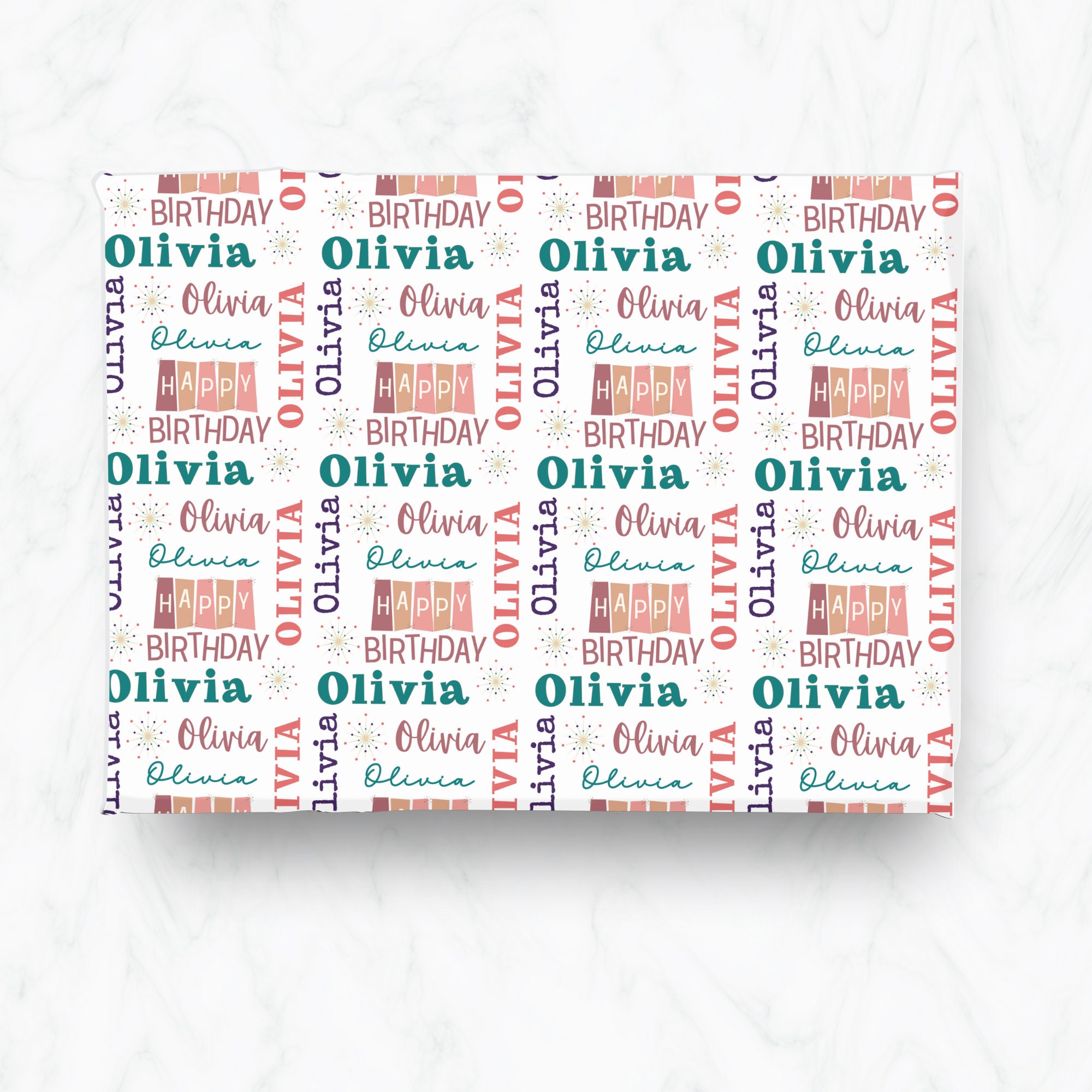 Personalized Birthday Wrapping Paper MCM Custom Gift Wrap Tagless Bday ...