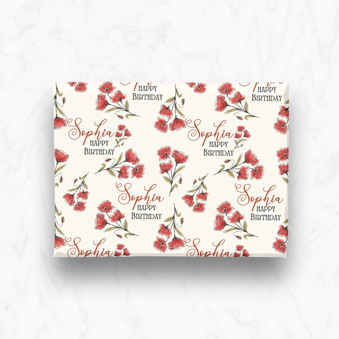 Custom Wrapping Paper Roll Birth Flower Custom Name Wrapping Paper ...