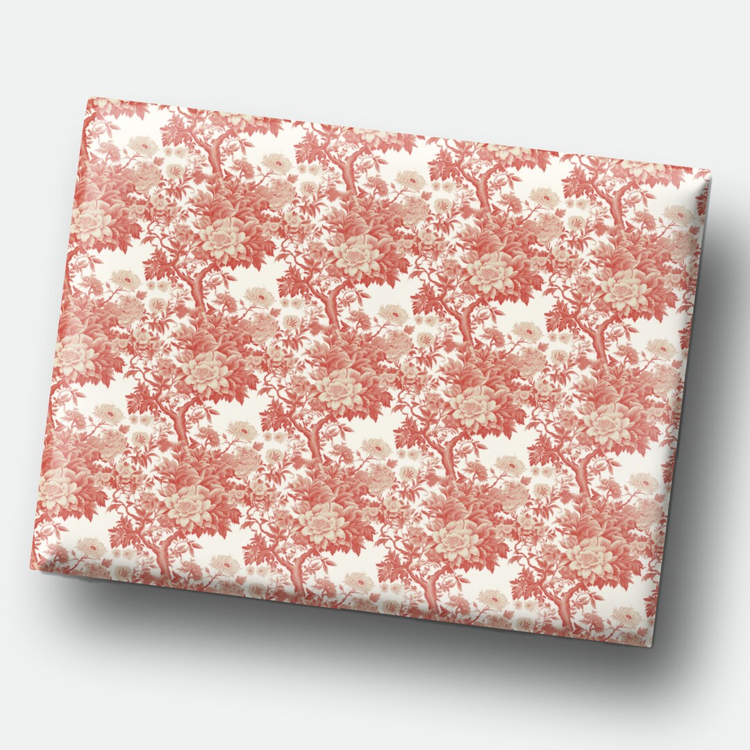Chinoiserie Wrapping Paper Roll Coral Pink Floral Toile Gift Wrap ...