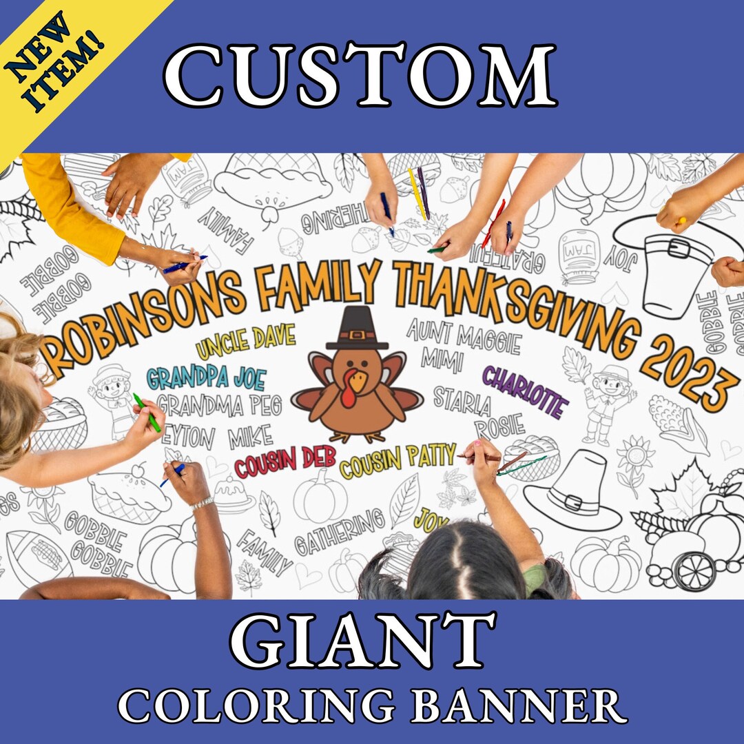 CUSTOM Giant Coloring Banner Personalized Thanksgiving Coloring Poster ...