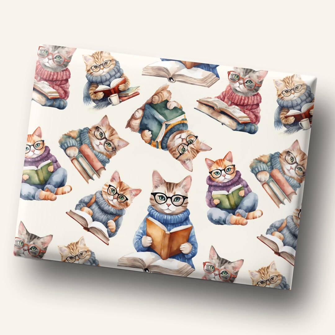 Cat Wrapping Paper Cats Reading Gift Wrap Cute Kitty Cat Wrapping Paper ...