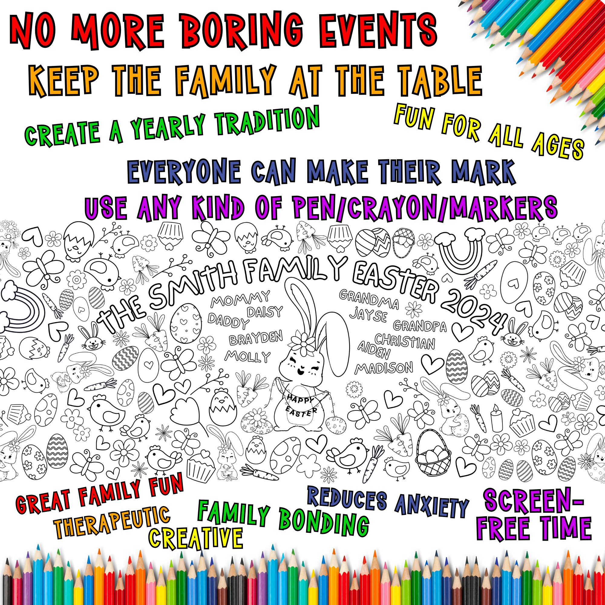 Custom Easter Coloring Table Runner Giant Easter Coloring Banner Easter ...