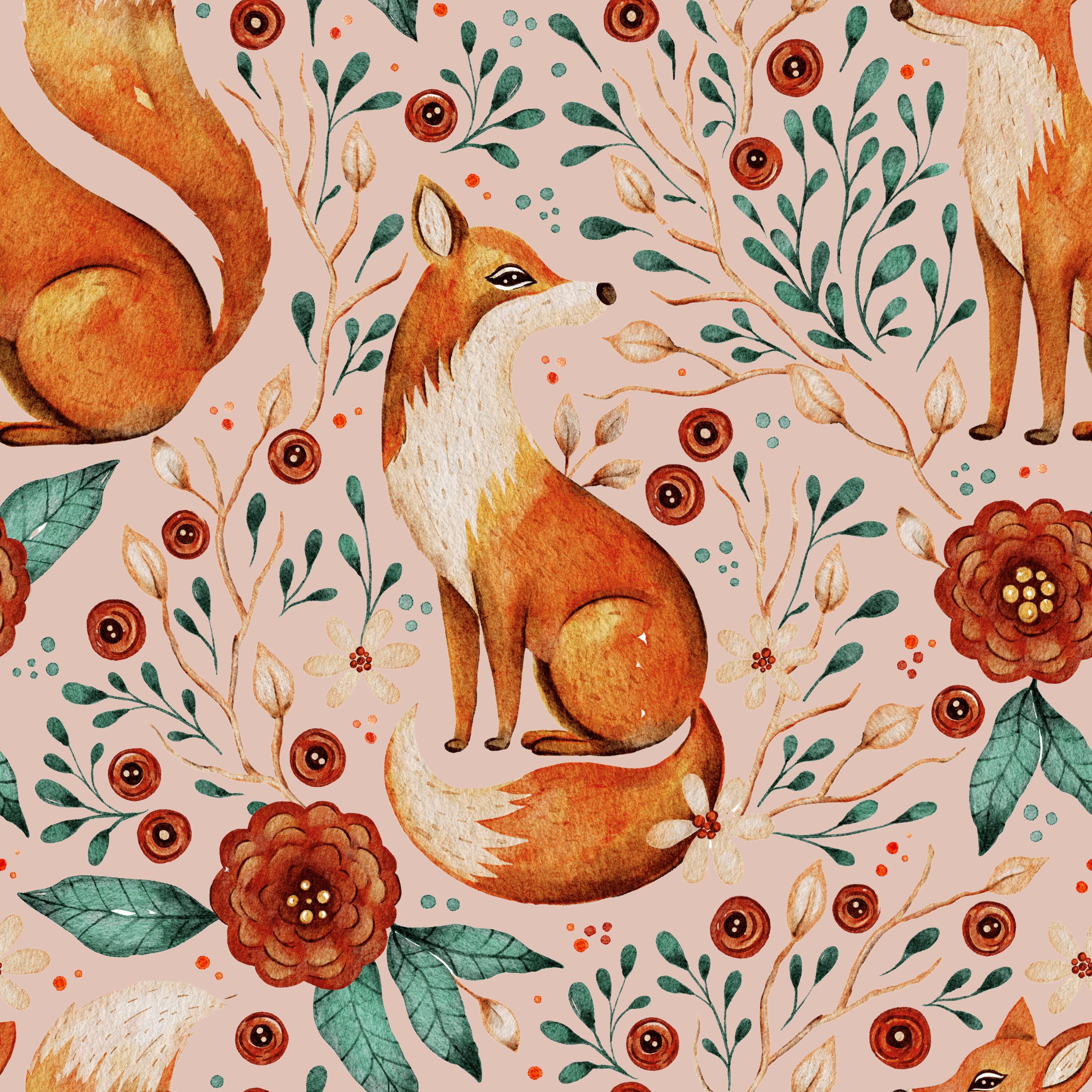 Fox Wrapping Paper Whimsical Woodland Fox Gift Wrap Fall Birthday Fox ...