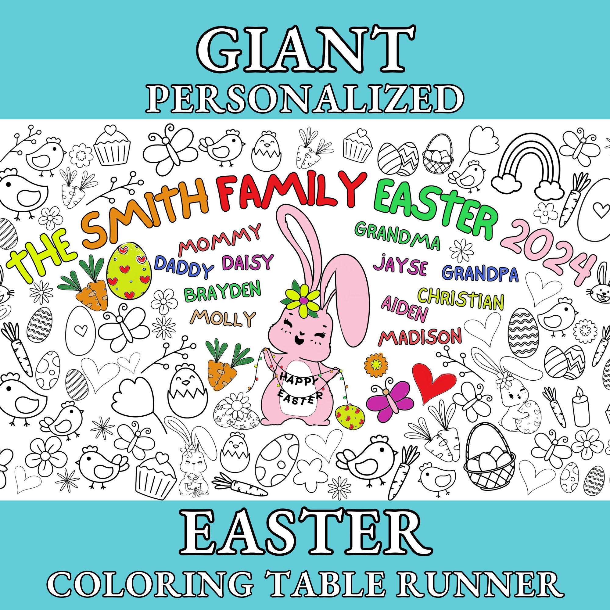 Custom Easter Coloring Table Runner Giant Easter Coloring Banner Easter ...