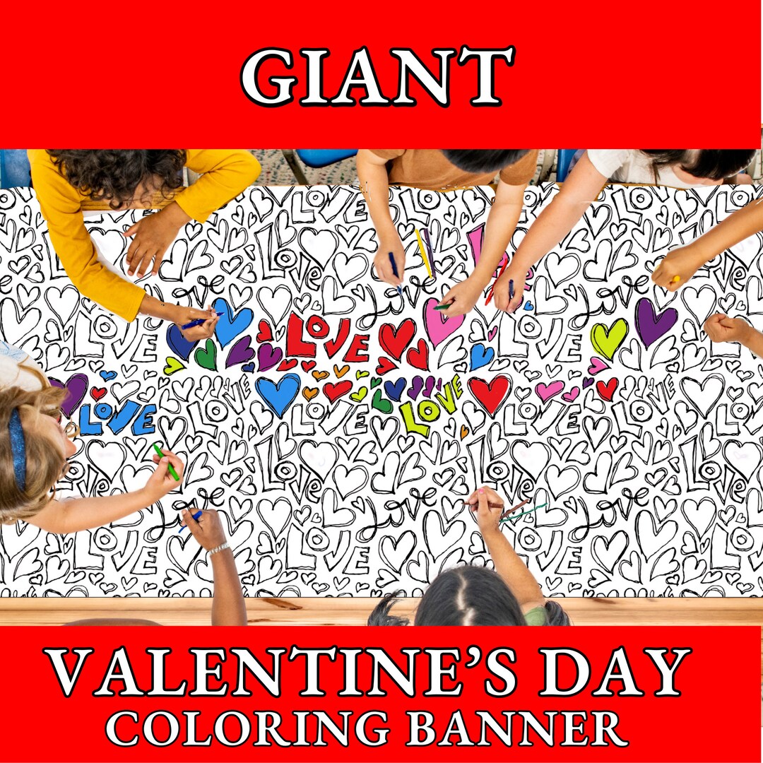 CUSTOM Giant Coloring Banner Valentines Party Love and Hearts Doodles ...