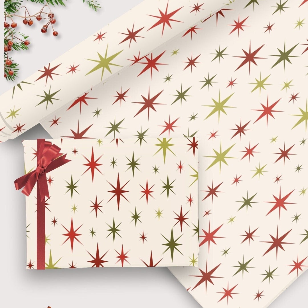 Retro Christmas Wrapping Paper Retro Stars 1950s Christmas Wrapping ...