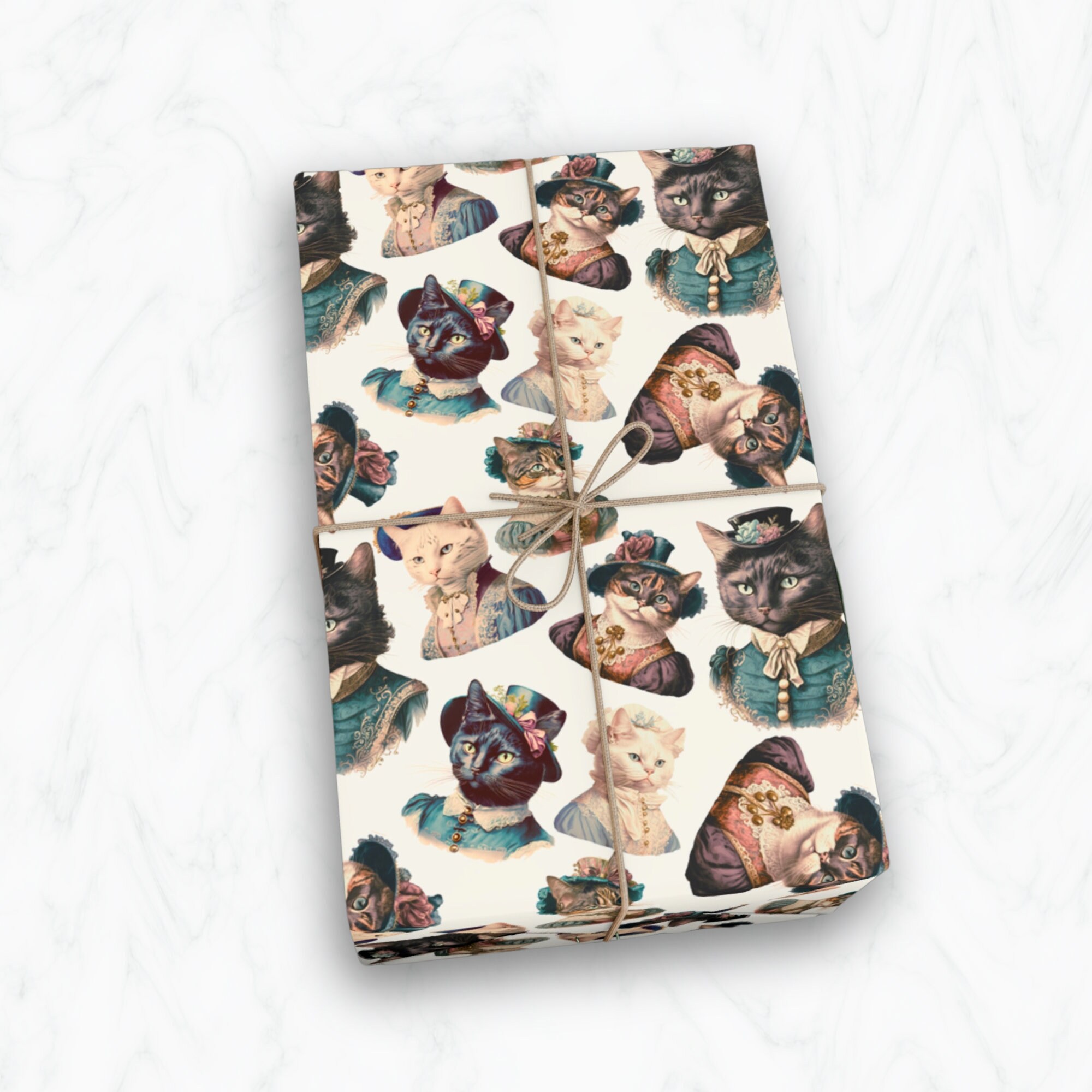 Victorian Cat Wrapping Paper Cute Cat Wrapping Paper Kitty All Occasion ...