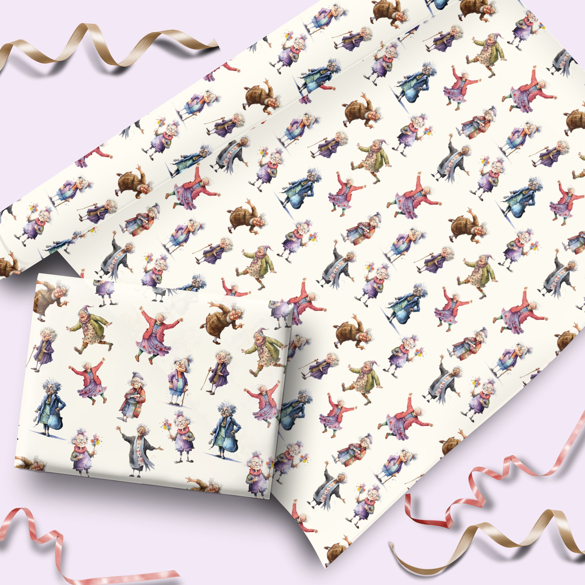 Old Lady Wrapping Paper for Her Unique Funny Grandma Birthday Funny ...