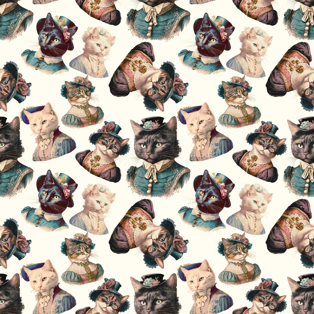 Victorian Cat Wrapping Paper Cute Cat Wrapping Paper Kitty All - Etsy