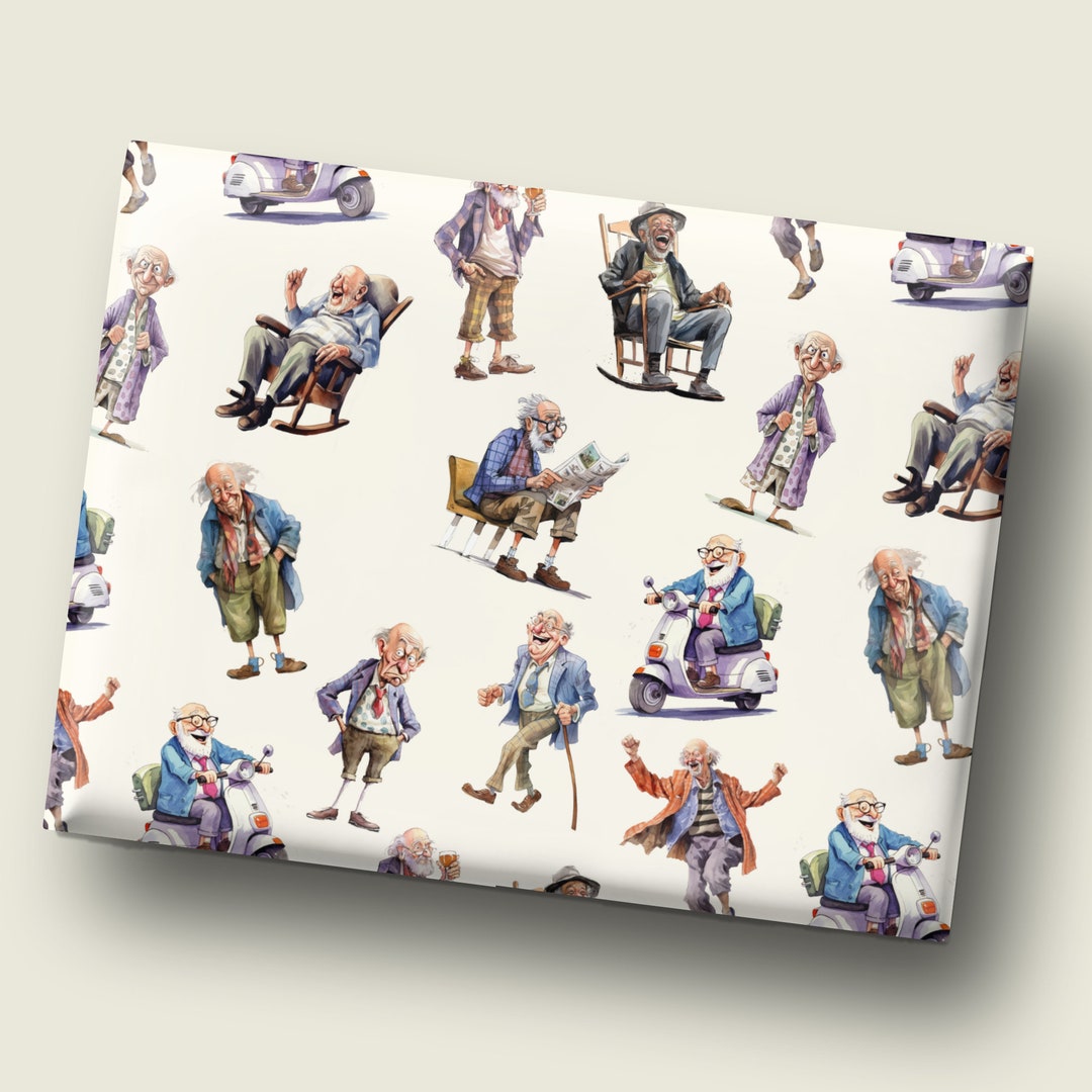 Funny Grandpa Wrapping Paper, Colorful Old Man Birthday or Father’s Day ...