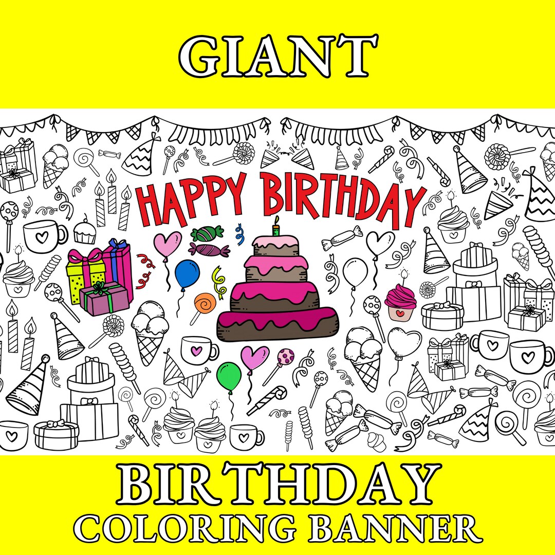 Giant Coloring Banner Birthday Party Doodles Personalized Table Cover ...