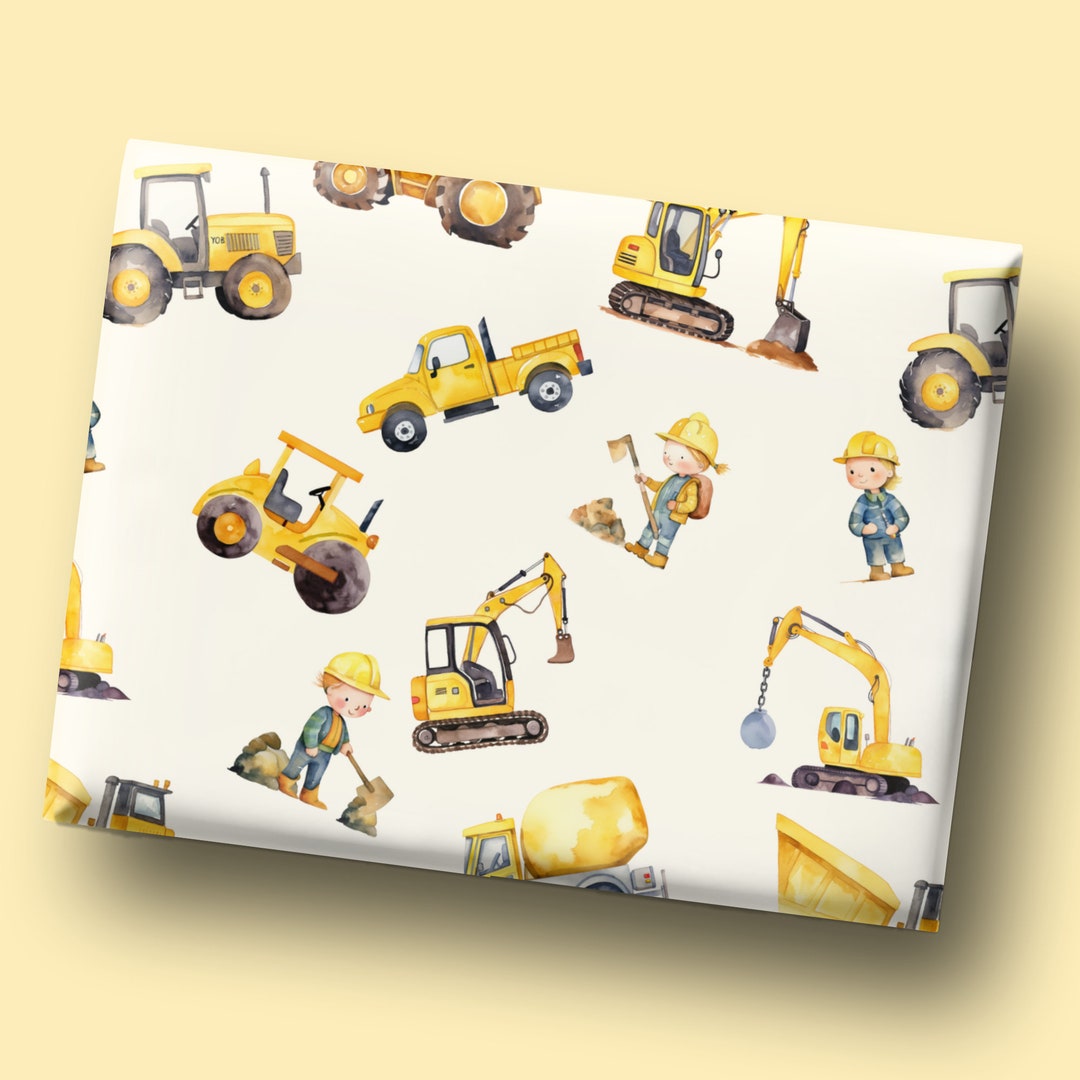 Construction Truck Wrapping Paper Excavator Personalized Birthday Gift ...