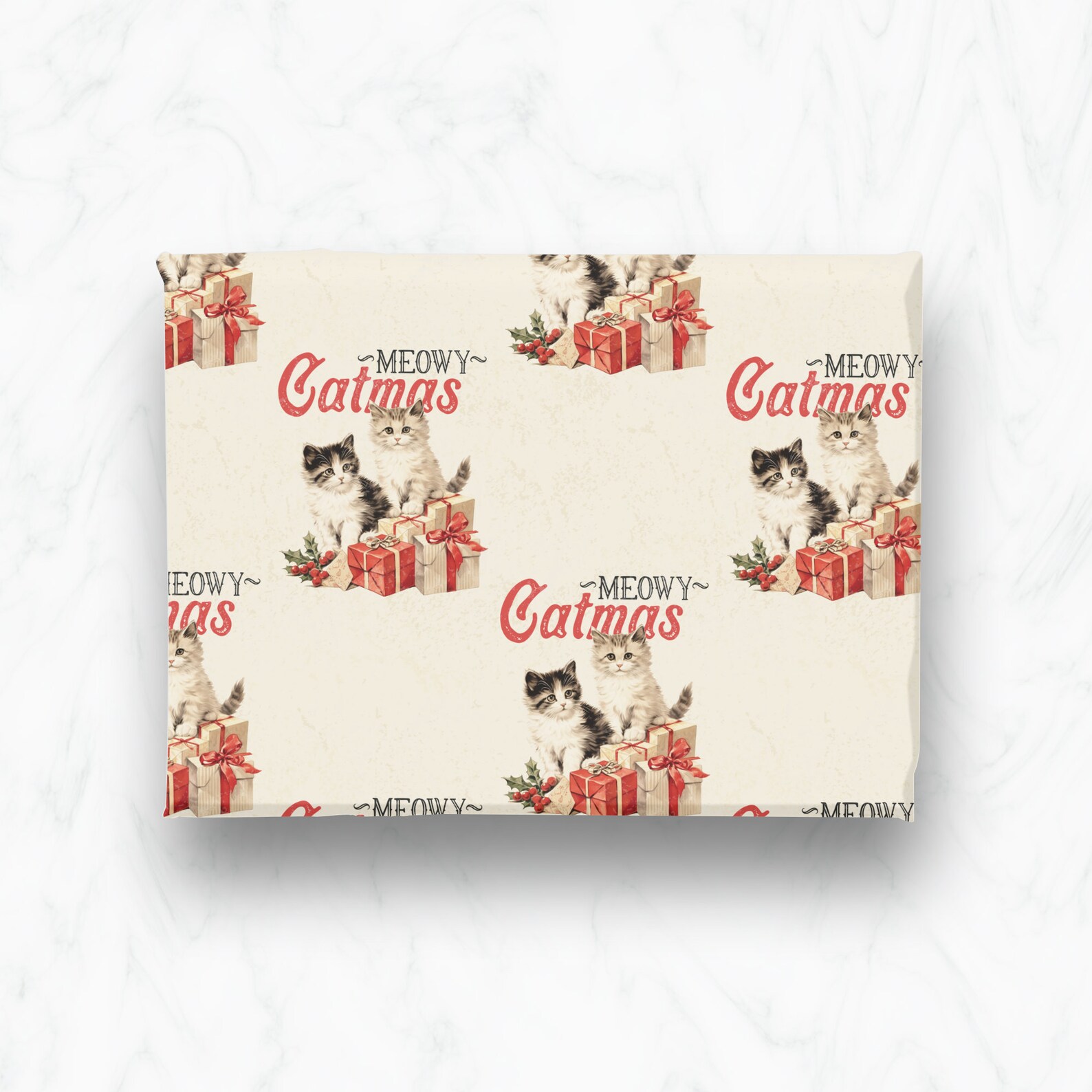 Cat Christmas Wrapping Paper Meowy Christmas Custom Wrapping Paper ...