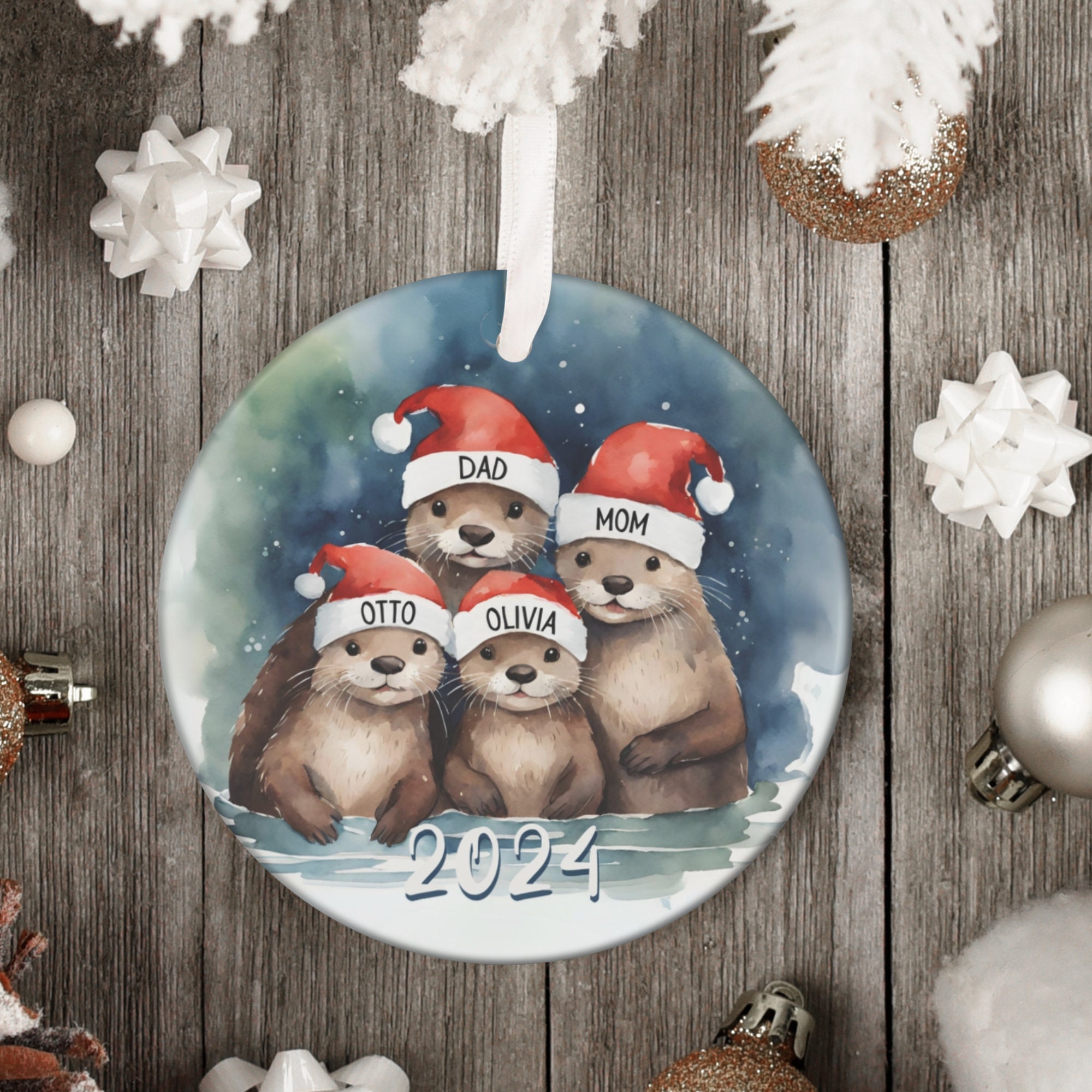 Otter Ornament Custom Couple Otter Christmas Ornament Family of 4 ...
