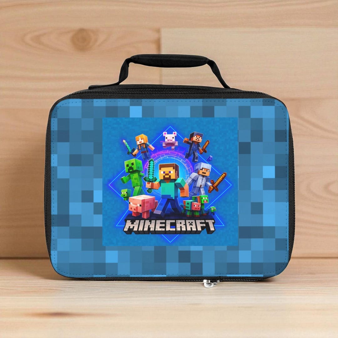 Minecraft-inspired Lunch Box for Kids, Pixelated Blue Gamer Lunch Bag ...