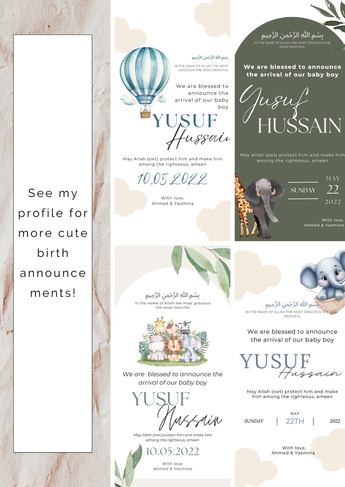 Muslim Baby Boy Birth Announcement | Blue Clouds Themed Birth ...