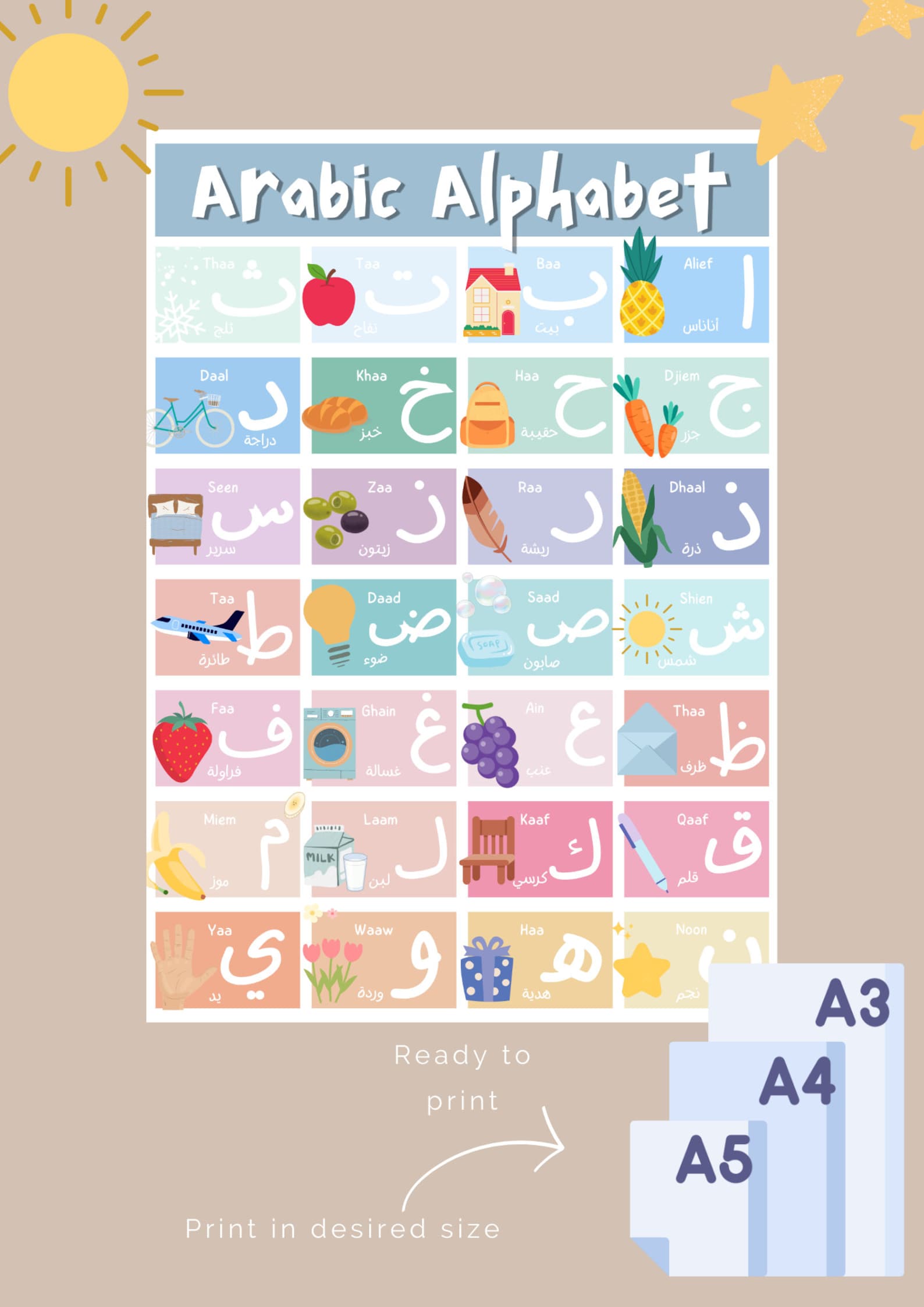 Arabic Alphabet Poster | Kids Educational Print (PDF) - Etsy