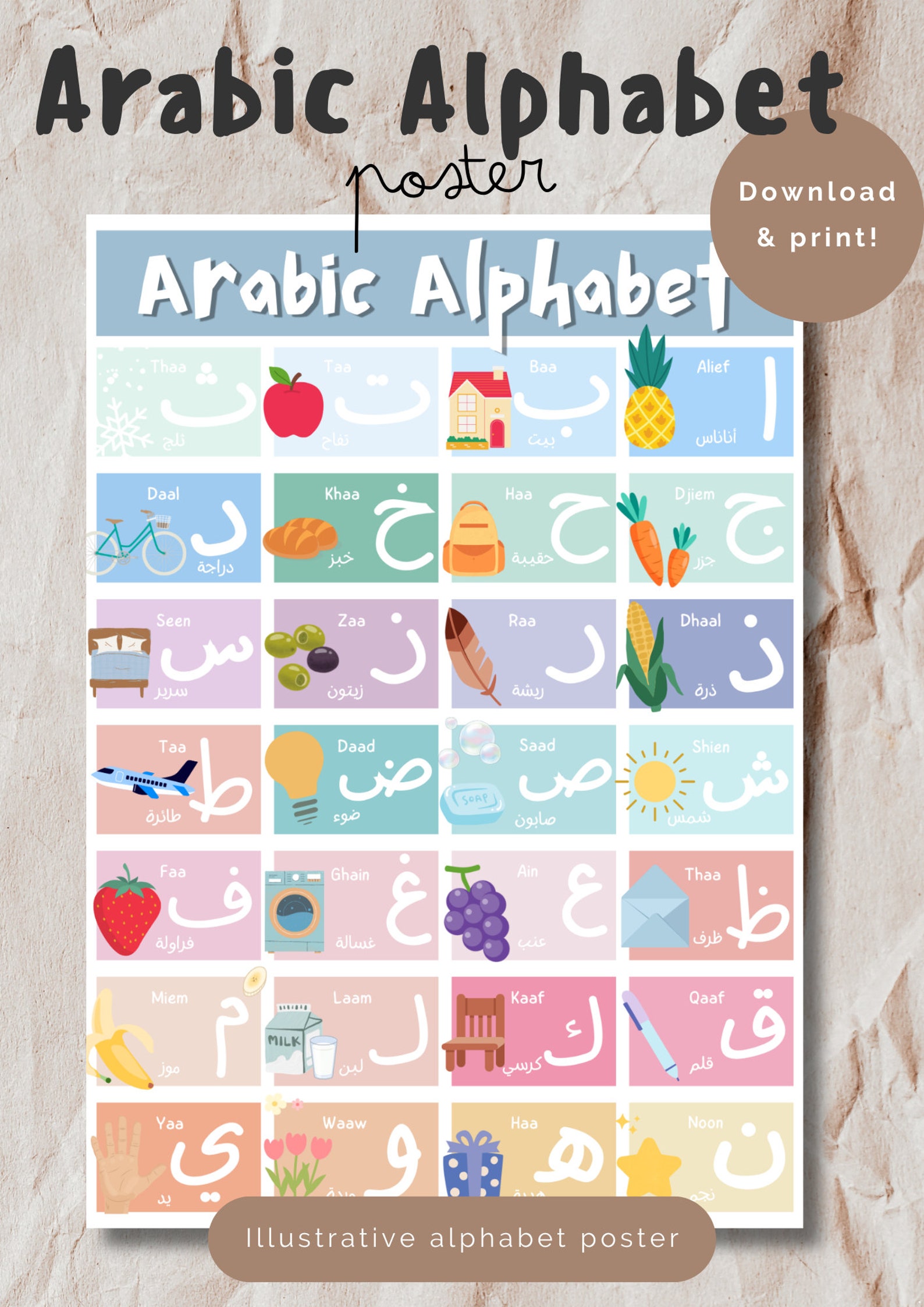 Arabic Alphabet Poster | Educational Poster | Learn Arabic Alphabet for ...