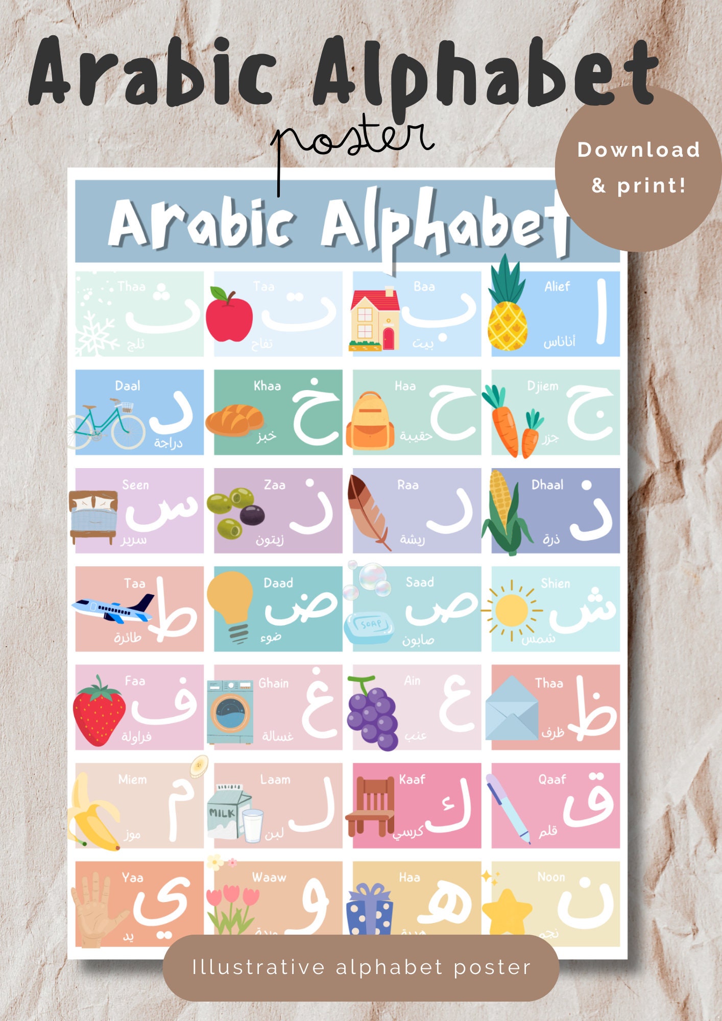 Arabic Alphabet Poster | Educational Poster | Learn Arabic Alphabet for ...
