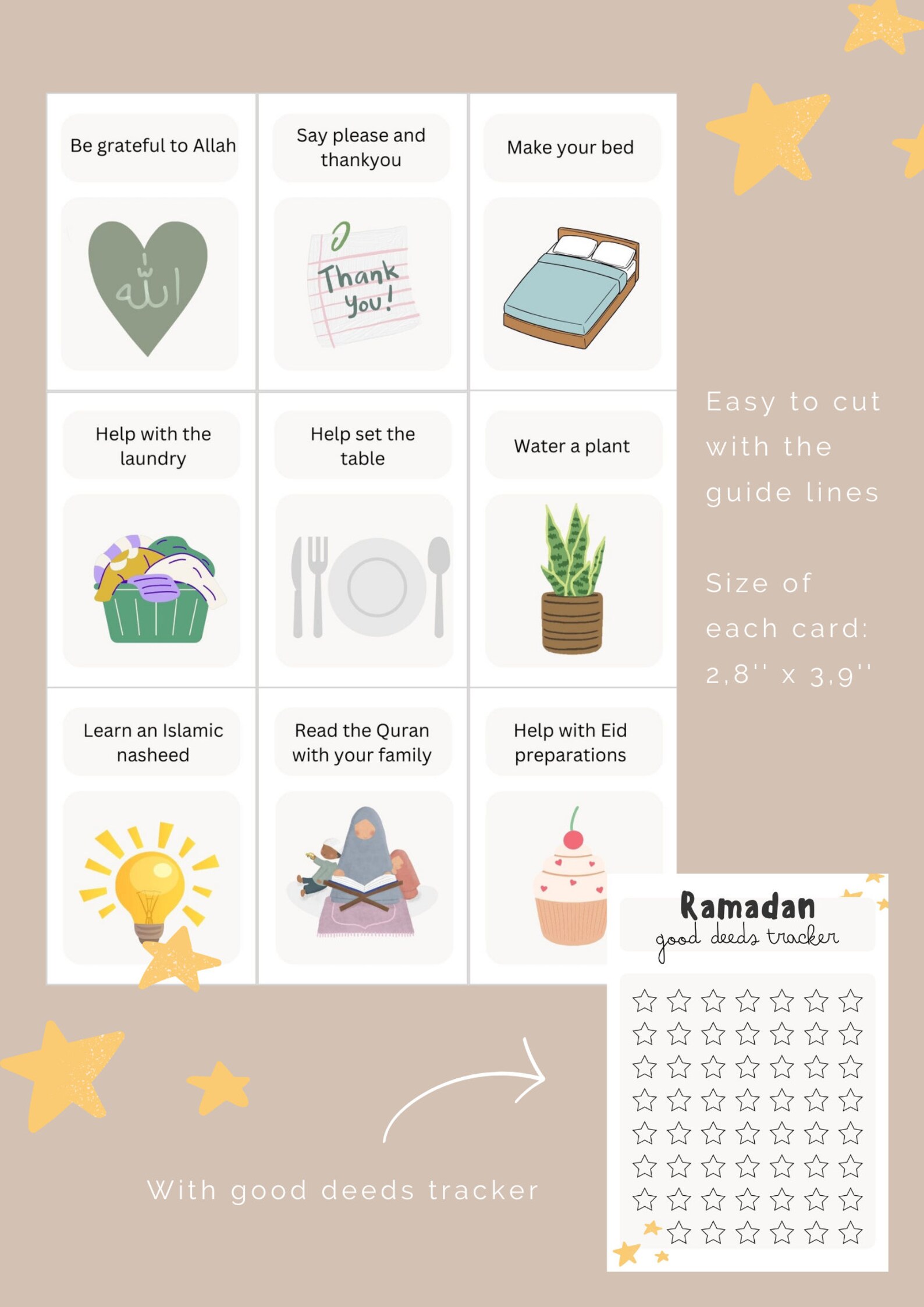 45 Ramadan Good Deeds Cards + Tracker, Ramadan Kids Activities, Ramadan ...
