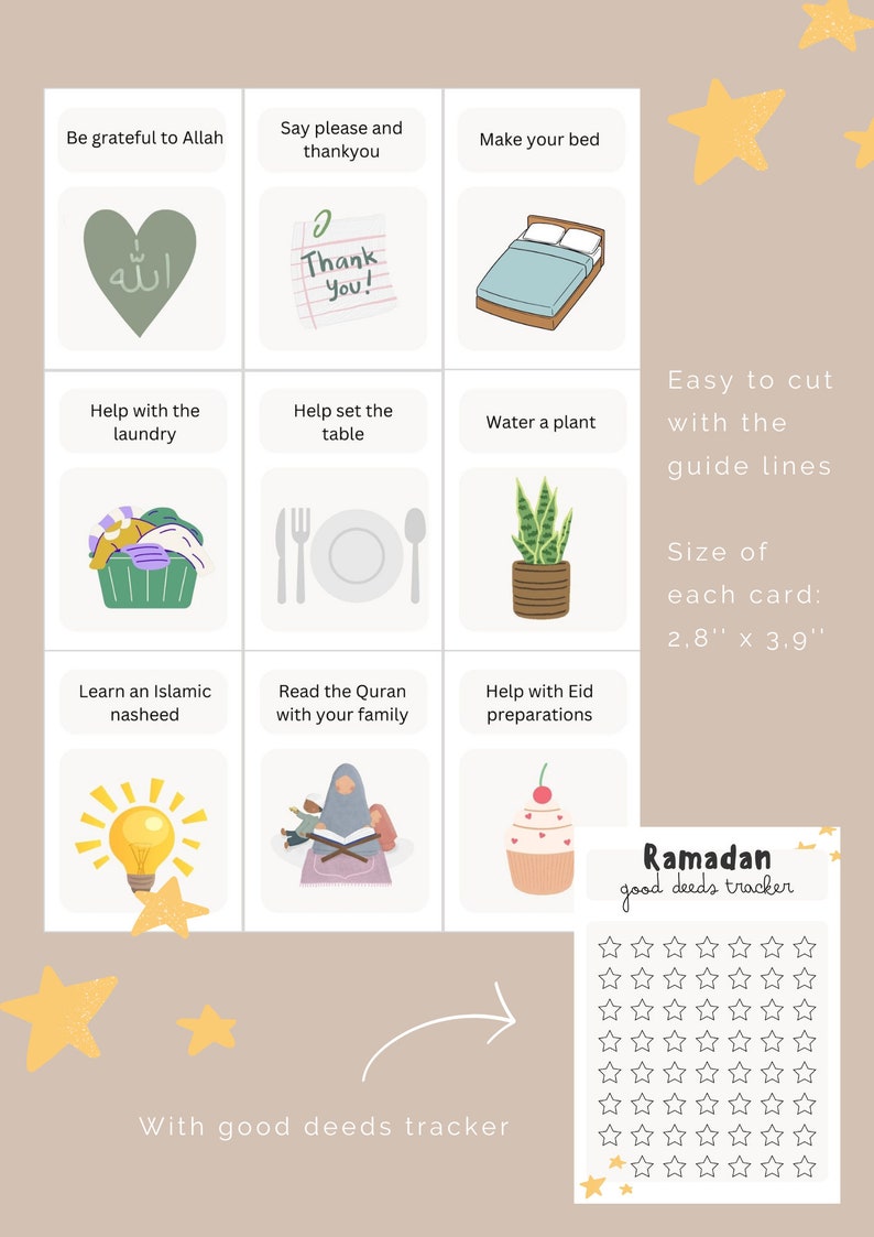 45 Ramadan Good Deeds Cards + Tracker, Ramadan Kids Activities, Ramadan ...