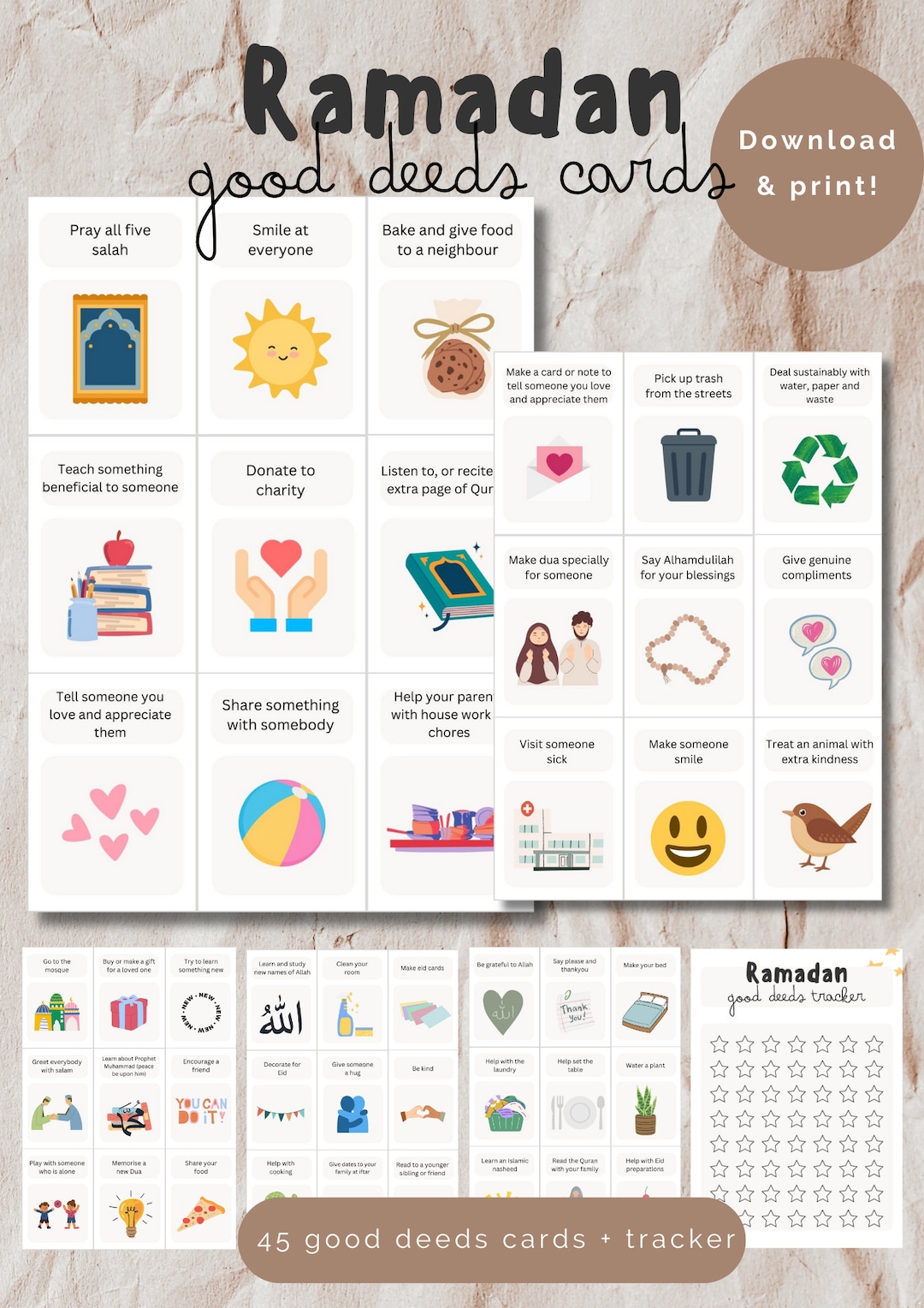 45 Ramadan Good Deeds Cards + Tracker, Ramadan Kids Activities, Ramadan ...
