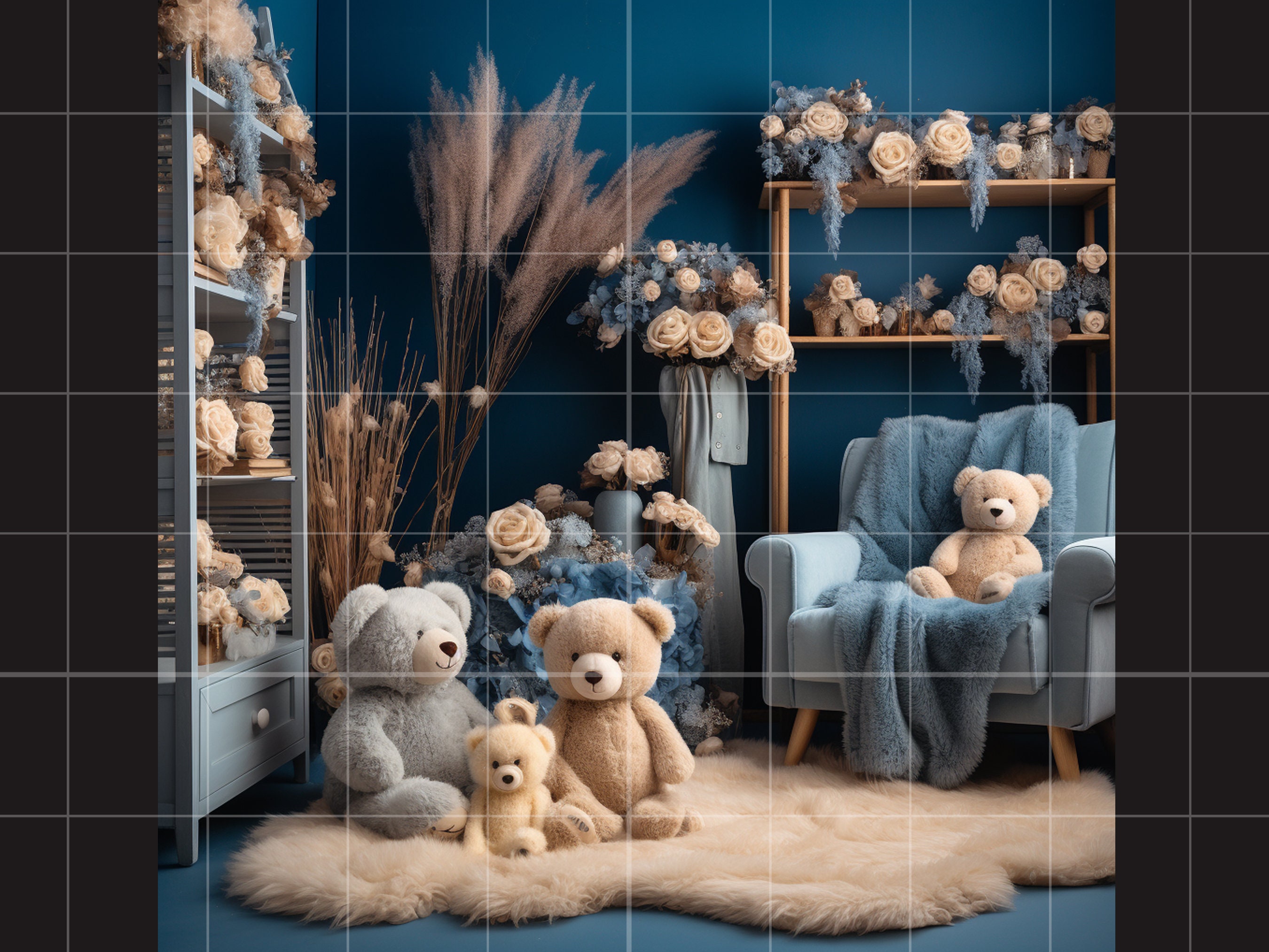 Bear Digital Background Shelf Teddy Blue Baby Boy Digital Background ...