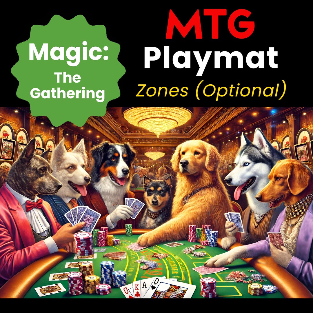 MTG Dog Playmat, Funny Dogs Playing Poker TCG Playmat, Magic the ...