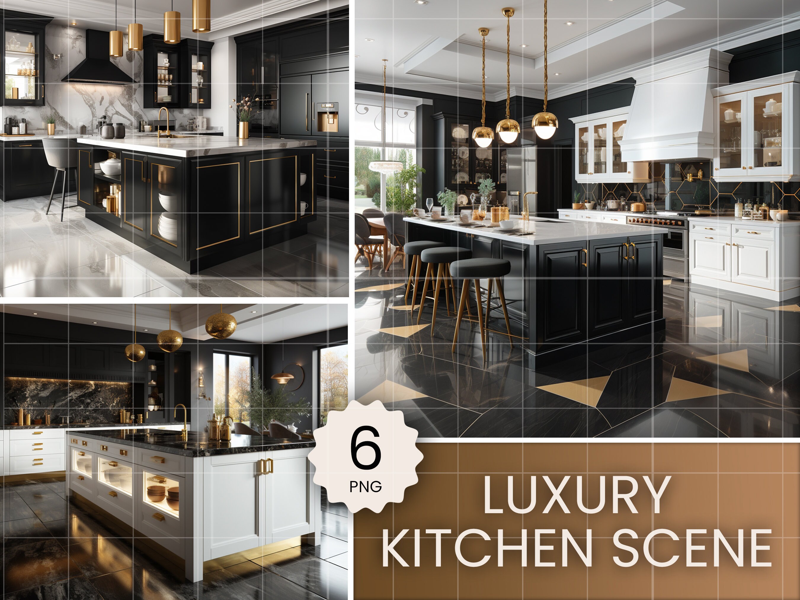 Black White and Gold Kitchen Digital Background Chef Digital Backdrop ...