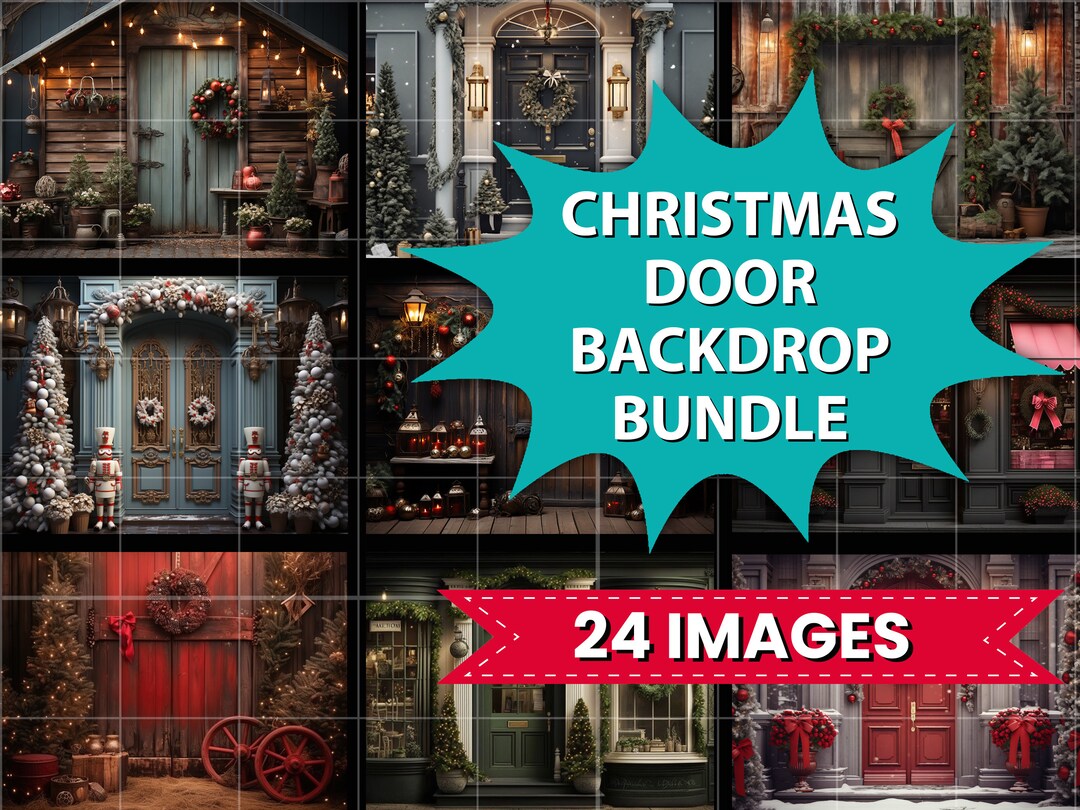 24 Christmas Digital Backdrops Boho Christmas Door Backdrop Bundle ...