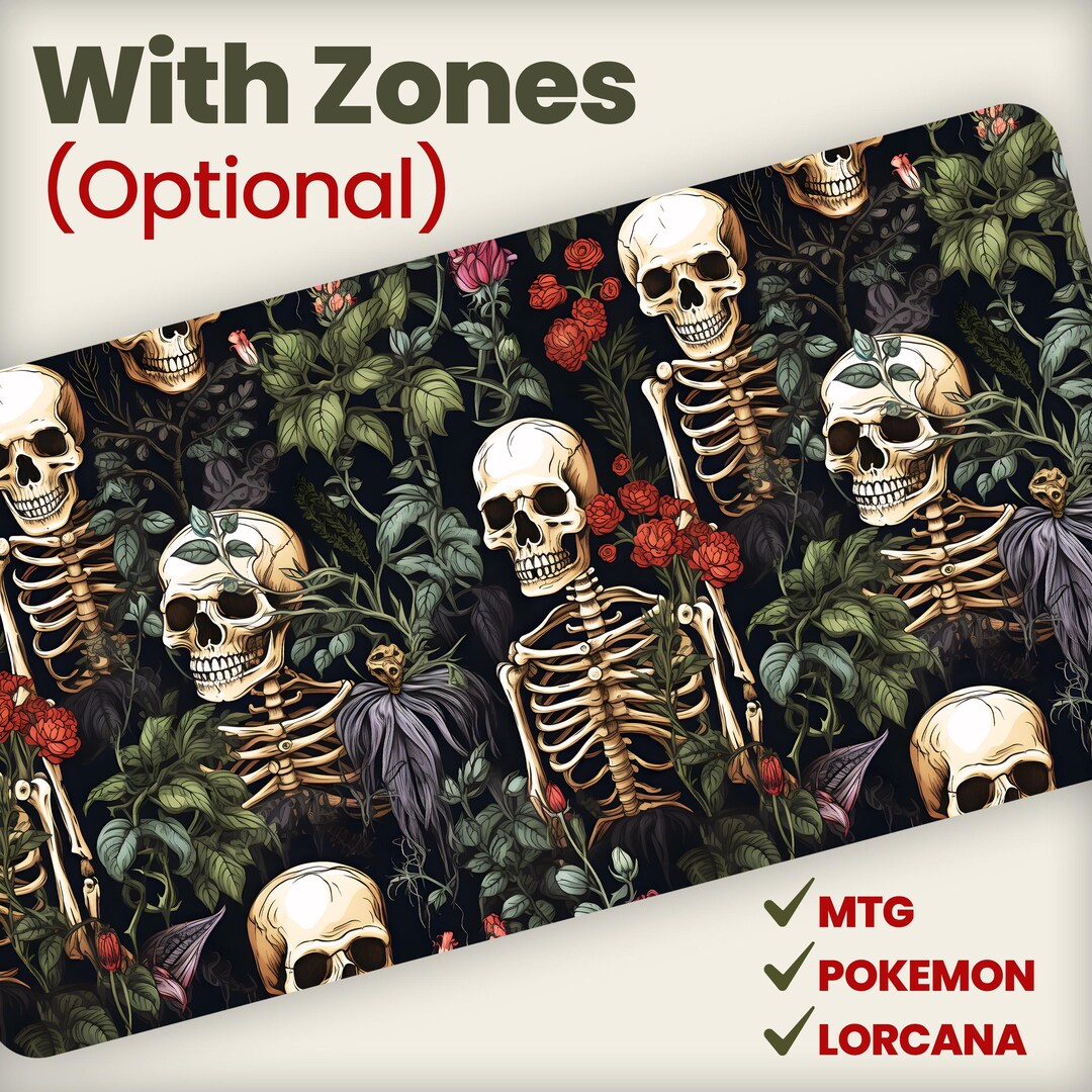 Skeleton MTG Playmat, Cottagecore Floral Skull TCG Playmat, Trading ...