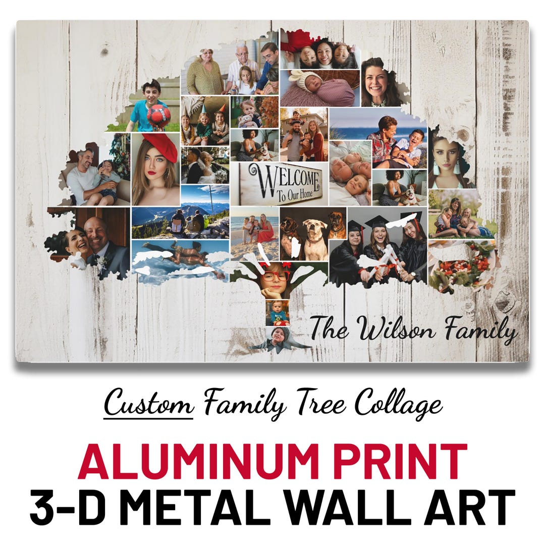 Custom Family Tree Wall Art, Personalized Family Tree Collage Aluminum ...