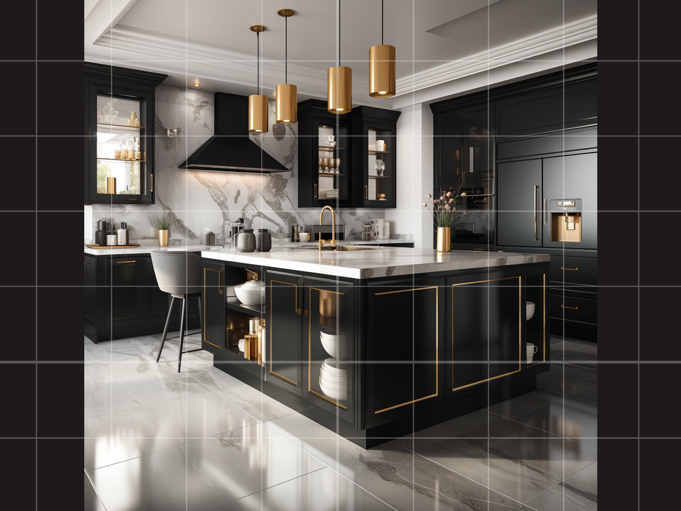 Black White and Gold Kitchen Digital Background Chef Digital Backdrop ...