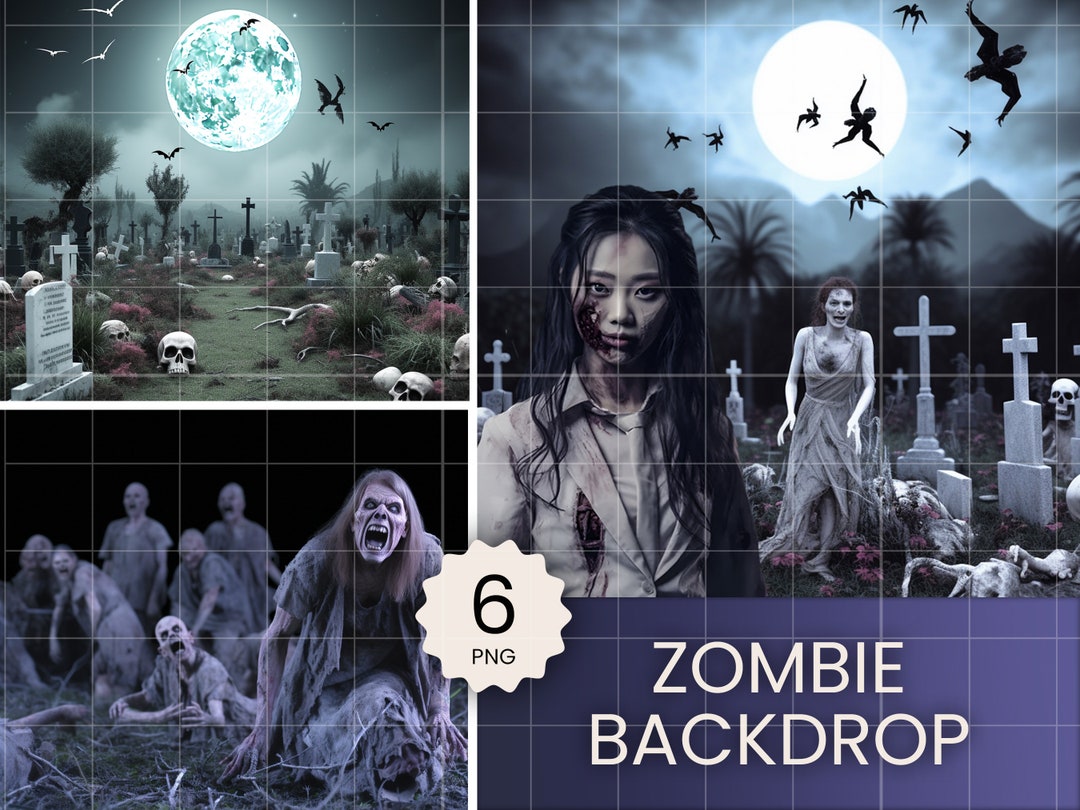 Halloween Digital Backdrop Zombie Graveyard Spooky Halloween Background ...