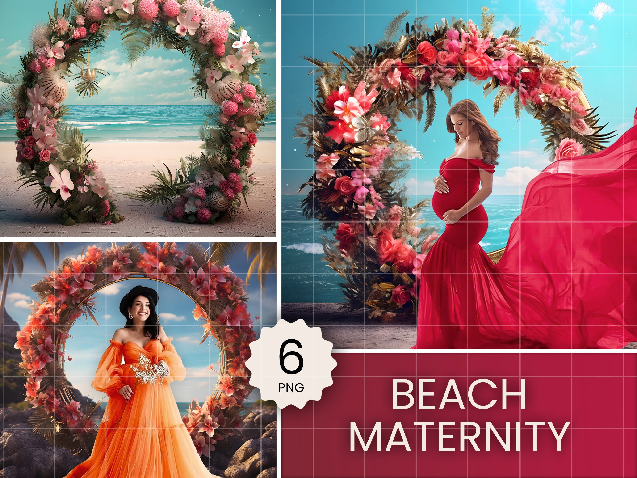 Floral Maternity Digital Backdrop Beach Maternity Digital Background ...