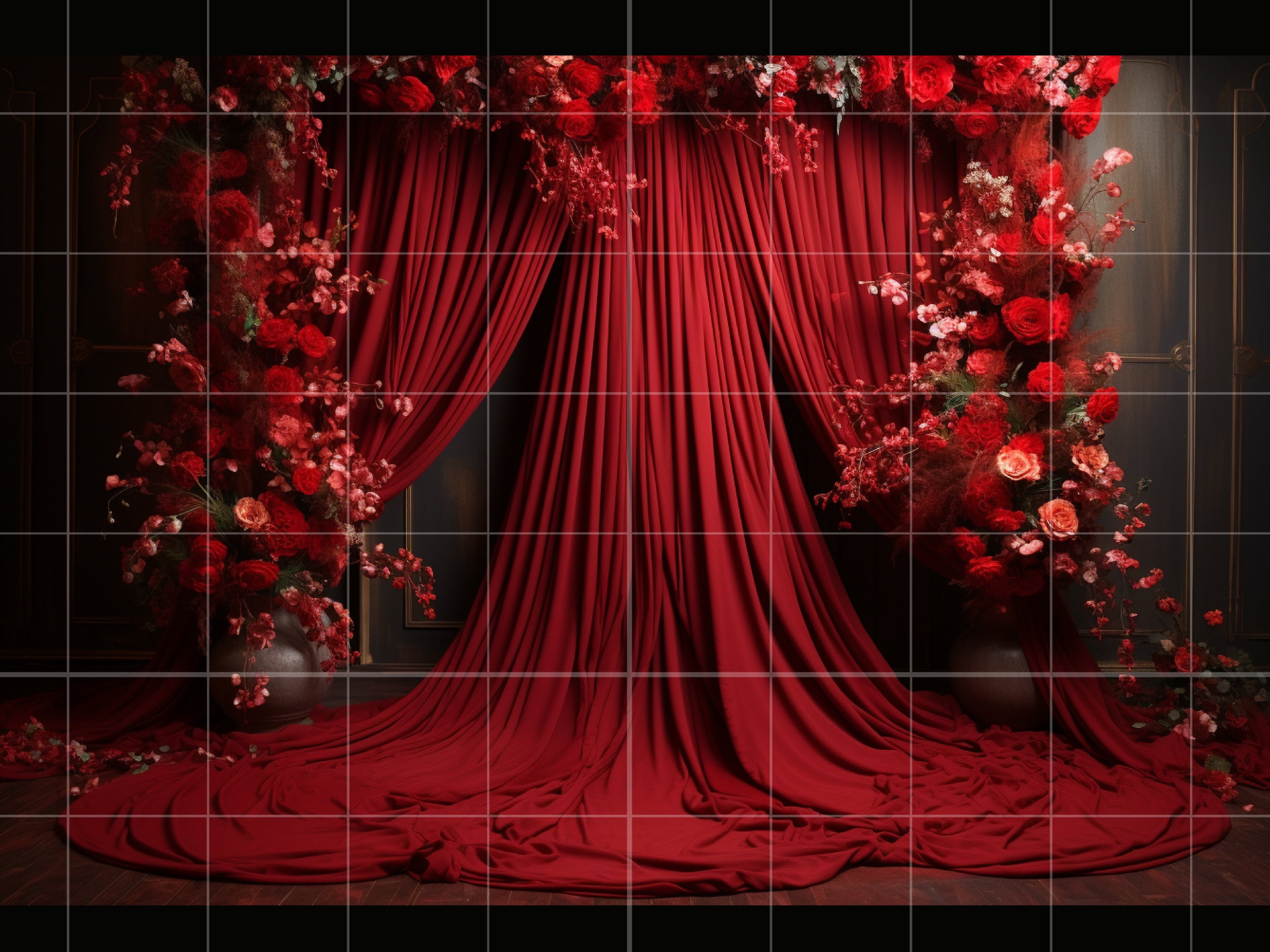 Red Digital Backdrop Luxury Red Velvet Floral Maternity Digital ...