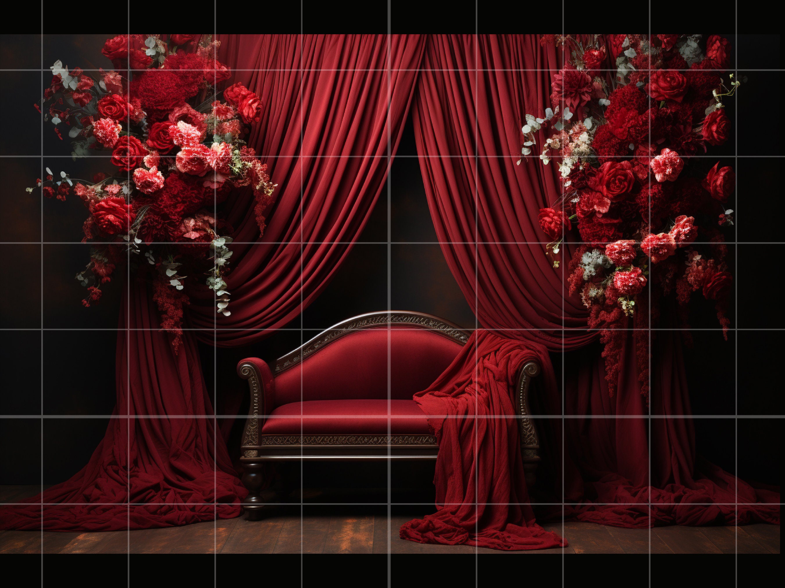 Red Digital Backdrop Luxury Red Velvet Floral Maternity Digital ...