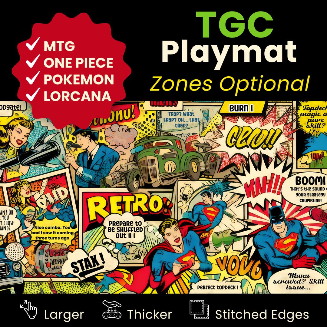 Retro Comics TCG Playmat With Zones, Vintage Magic the Gathering MTG ...