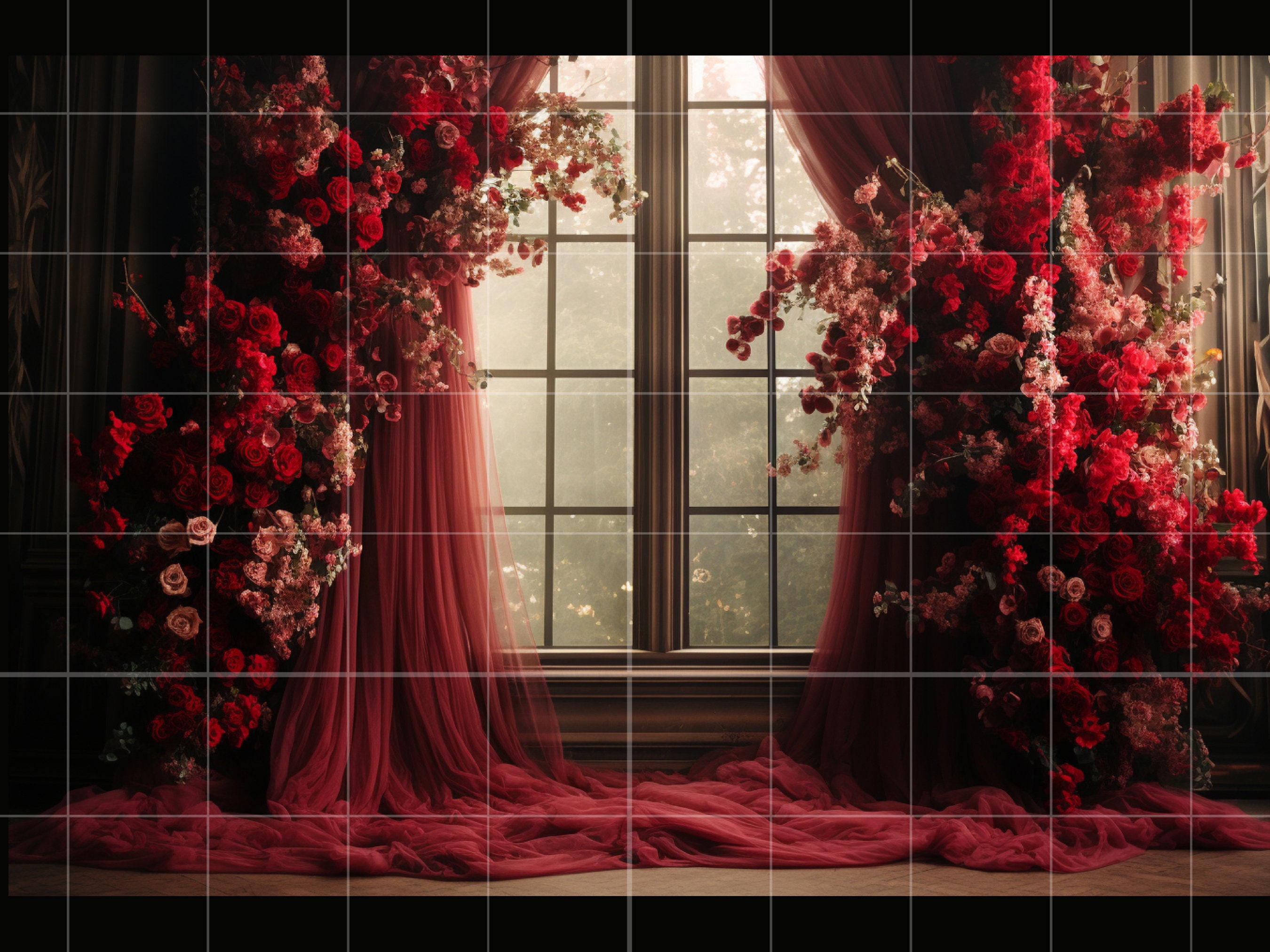 Red Digital Backdrop Luxury Red Velvet Floral Maternity Digital ...