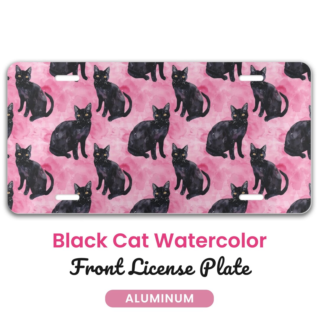 Black Cat Front License Plate, Cute Cat Car Decor for Women, Watercolor ...