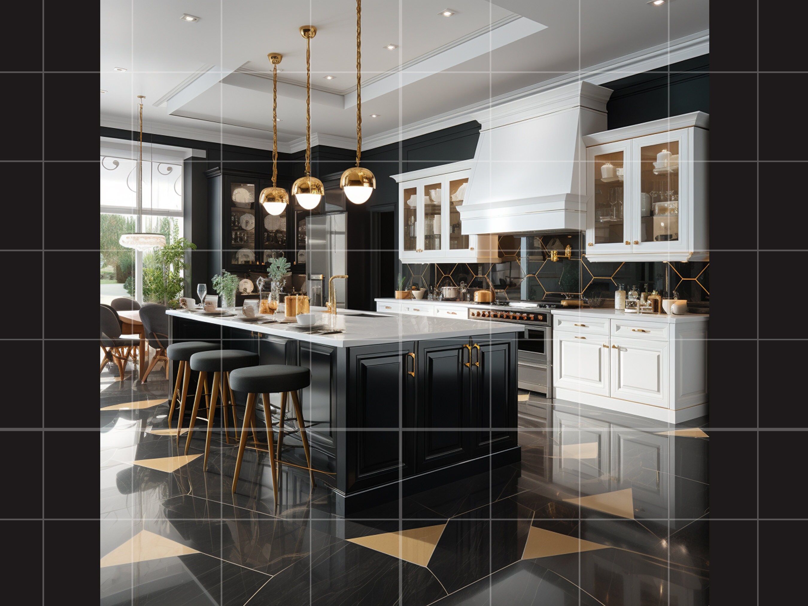 Black White and Gold Kitchen Digital Background Chef Digital Backdrop ...