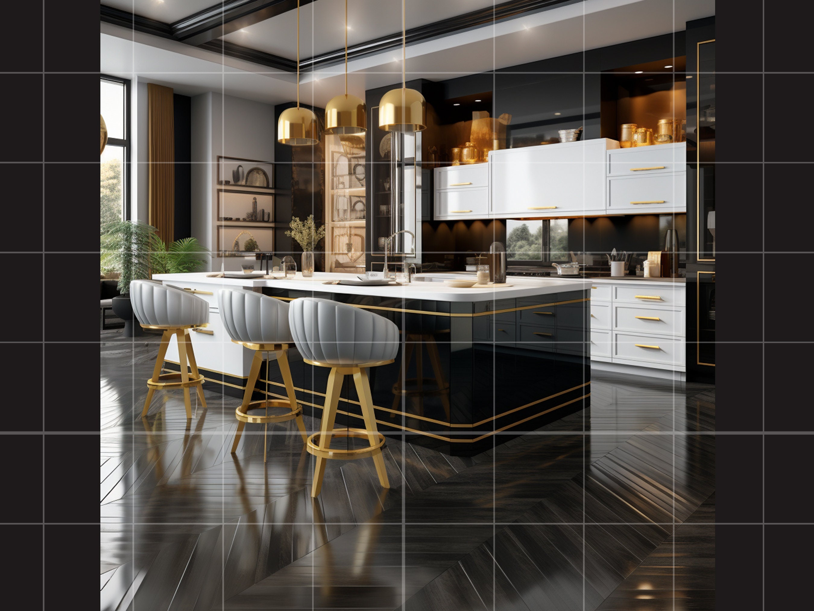 Black White and Gold Kitchen Digital Background Chef Digital Backdrop ...