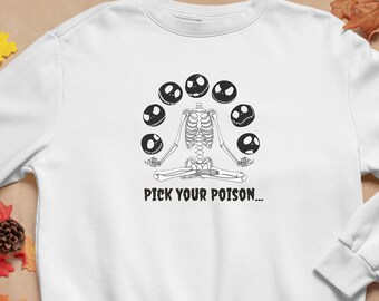 Meditating Skeleton Sweatshirt, Skeleton Juggling Pumpkins, Retro ...
