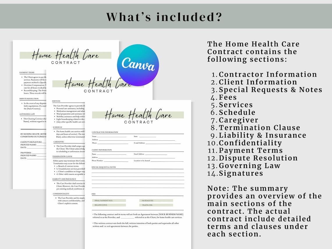 Home Health Care Contract, Canva Contract Template, Home Health Care ...